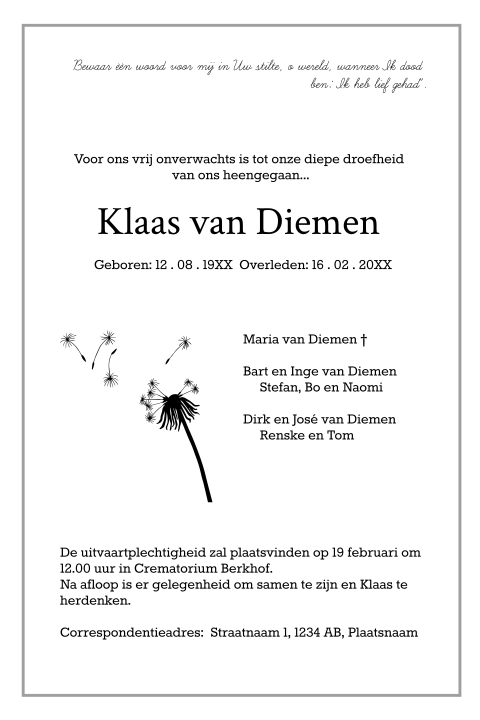 Rouwbrief maken | MyCards Rouwbrieven