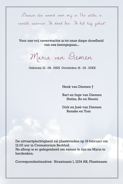 Rouwbrief maken | MyCards Rouwbrieven