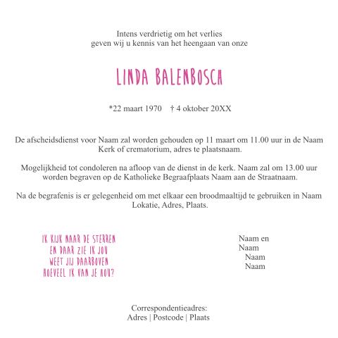 Overlijdensbericht rouwkaart met foto tekst in memoriam grijstint