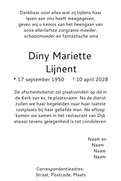 Overlijden-bericht rouwkaart met foto tekst in memoriam grijstint