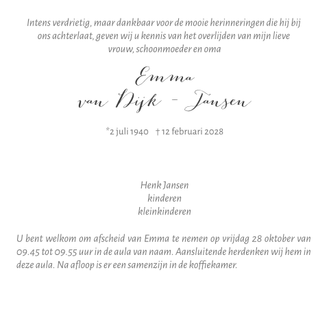 Mooie rouwbrief met de zee op de achtergrond