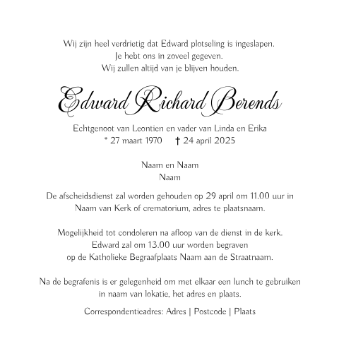 Mooie rouwbrief met de zee op de achtergrond