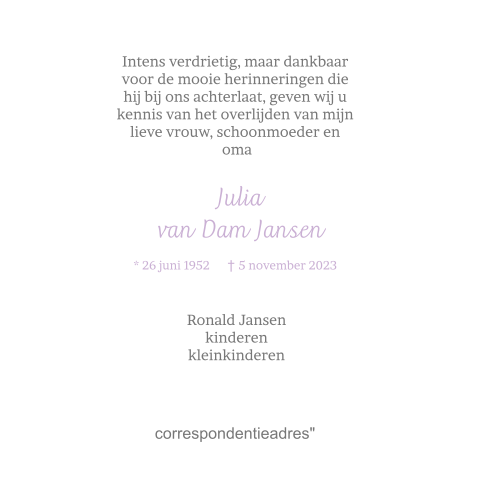 Mooie rouwbrief met de zee op de achtergrond