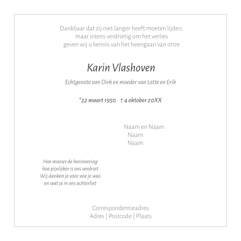 Mooie rouwbrief met de zee op de achtergrond