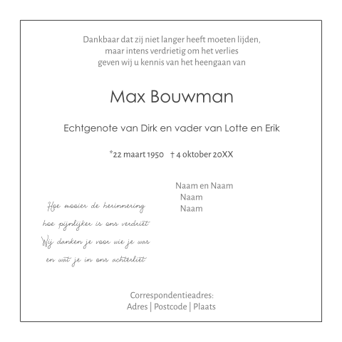 Mooie rouwbrief met de zee op de achtergrond