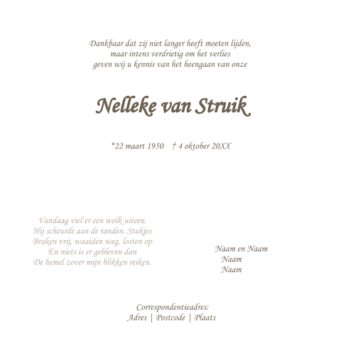 Modern overlijdensbericht rouwkaart met foto tekst in memoriam