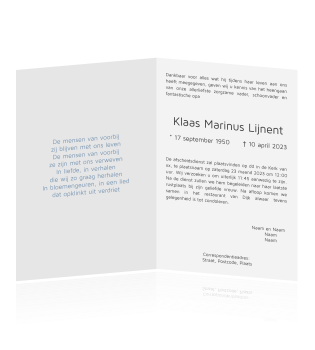 Modern overlijdensbericht rouwkaart met foto tekst in memoriam