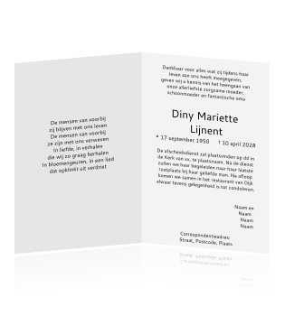 Overlijden-bericht rouwkaart met foto tekst in memoriam grijstint