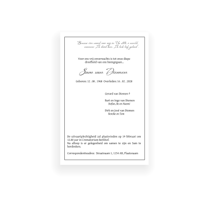 Klassieke rouwbrief met alleen tekst